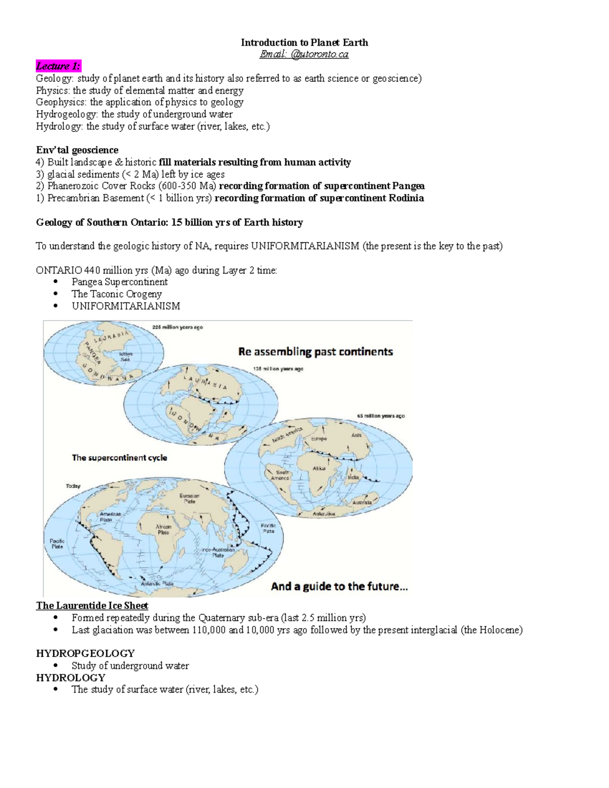ESSA06 Lecture Notes - Introduction to Planet Earth Email: @utoronto ...