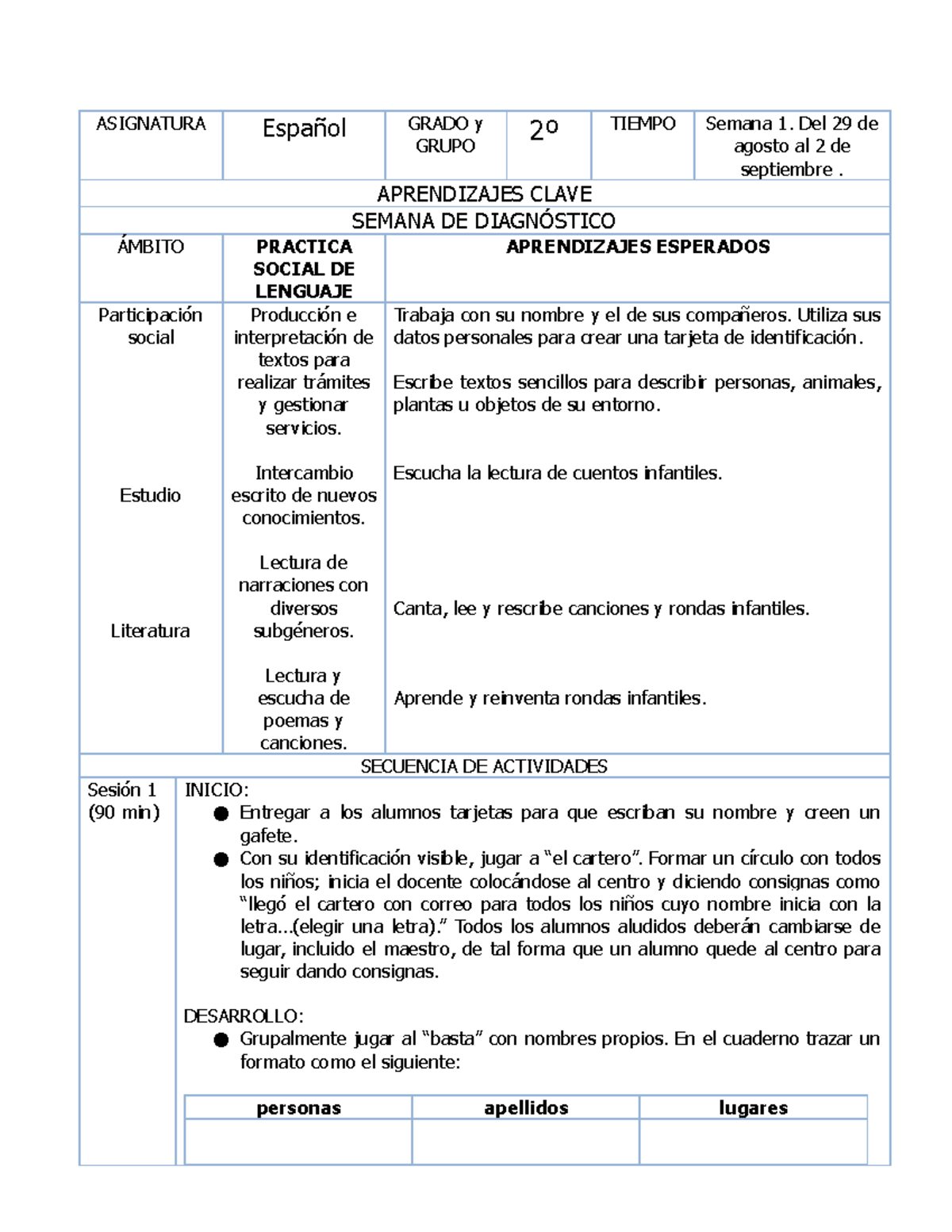 2do Grado Español (2019-2020) - ASIGNATURA Español GRADO y GRUPO 2º ...
