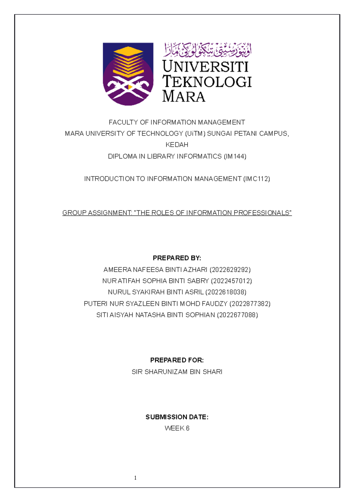 IMC112 W6 - LIBRARIAN, ROLES OF A LIBRARIAN IN A LIBRARY - FACULTY OF ...