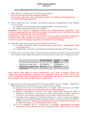 Bank Management Tutorial Unit 1 - BANK MANAGEMENT FIN 4017 Unit 1 ...