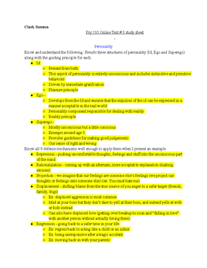 Psych Exam 3 Cheat Sheet - Personality: Personality refers to the ...