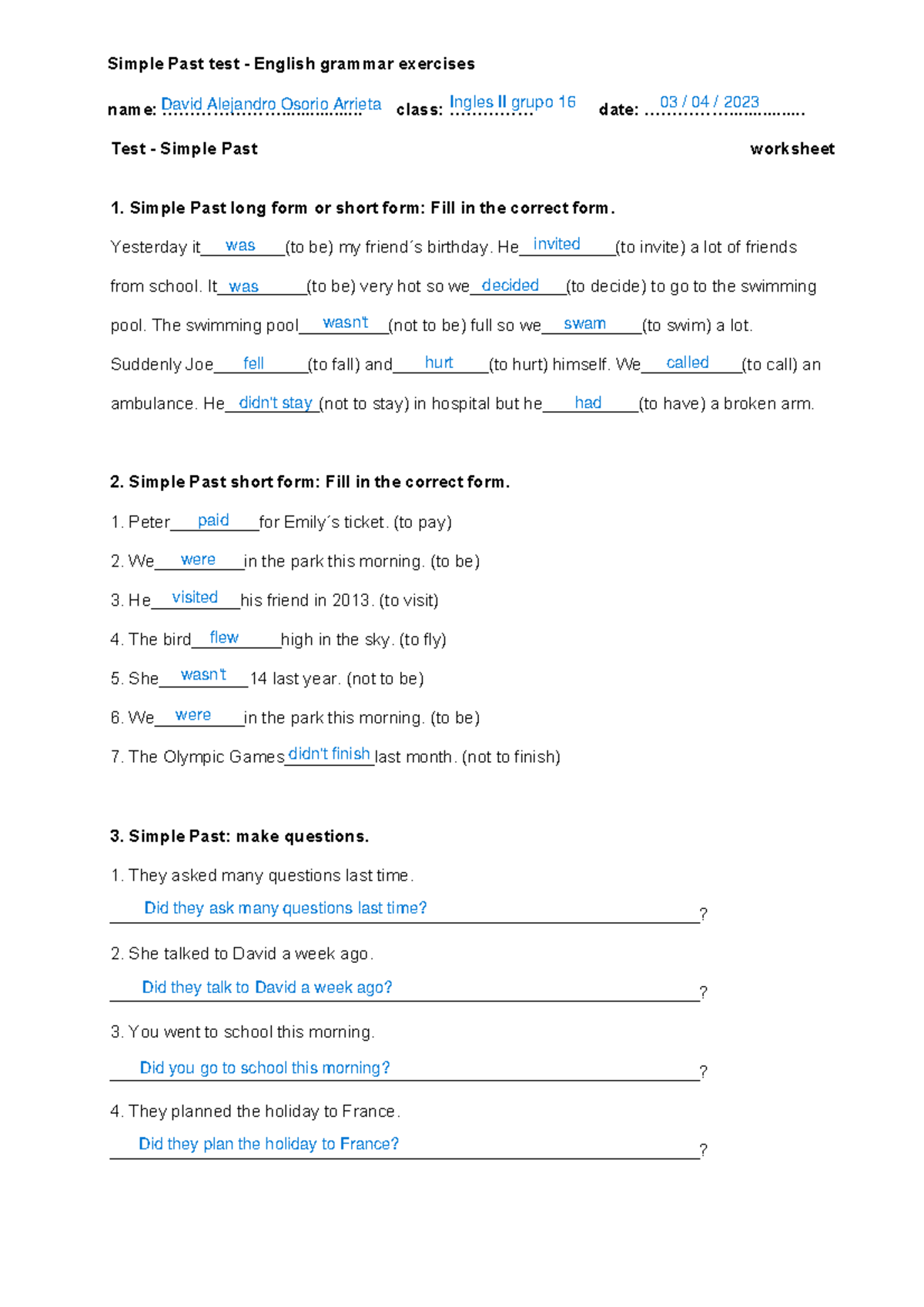 Taller de ingles simple past-david osorio-grupo 16 - Simple Past test ...