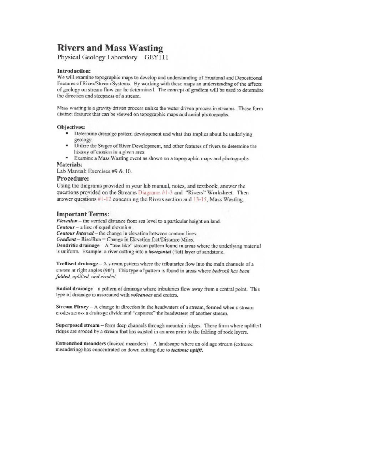 River and Mass Wasting lab - GEOL 100 - Studocu