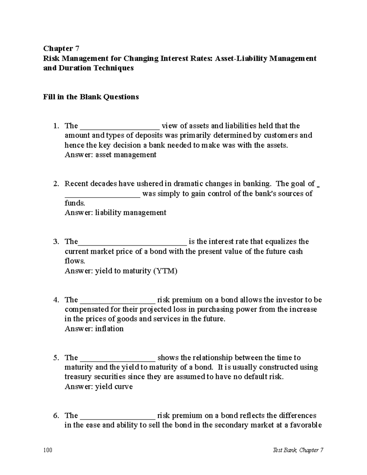NHTM Ch7 - TF questions, Multiple choices qs - Chapter 7 Risk ...