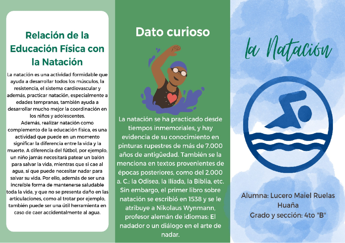 Triptico de natacion - Psicología Educacional - Studocu