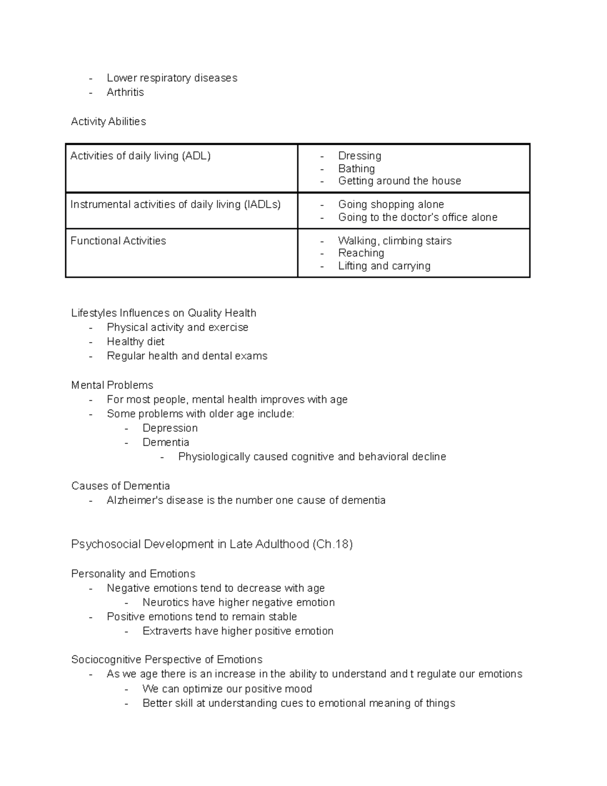 PSYC203 Class Notes 7 - Lower respiratory diseases Arthritis Activity ...