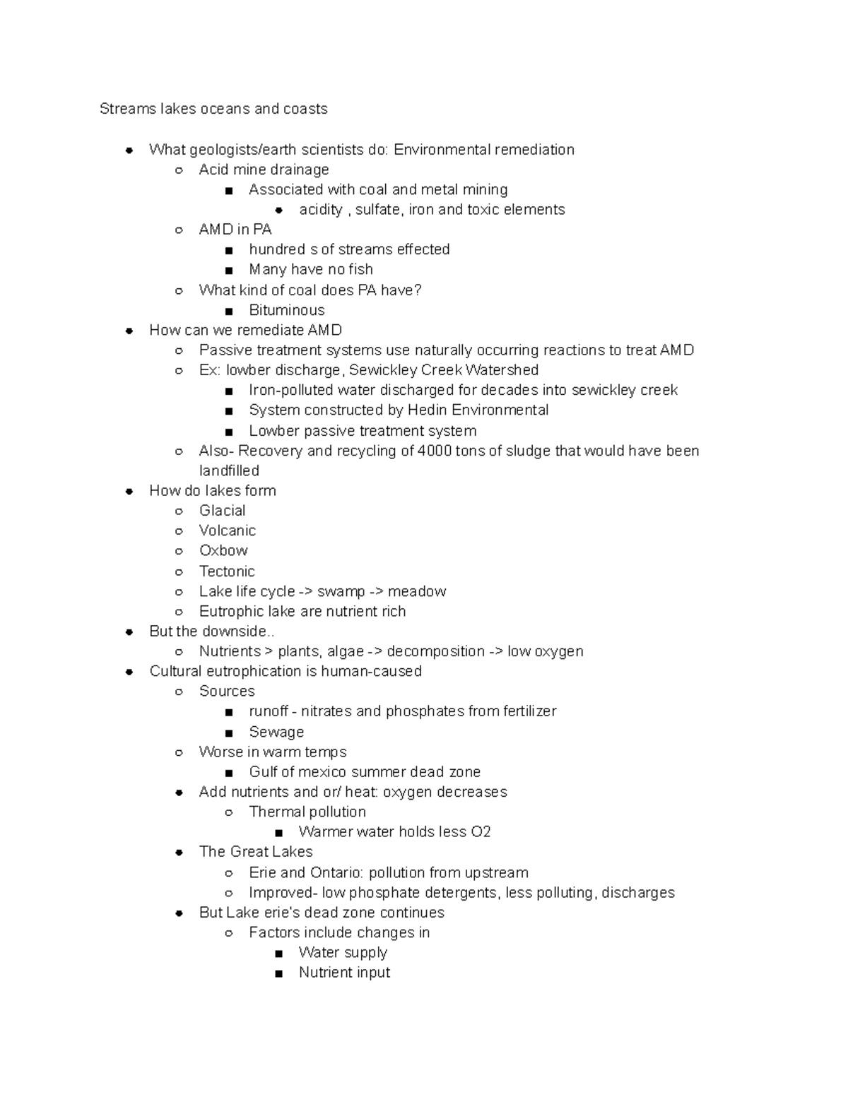 Reading Notes 4 - 4th set - Streams lakes oceans and coasts What ...