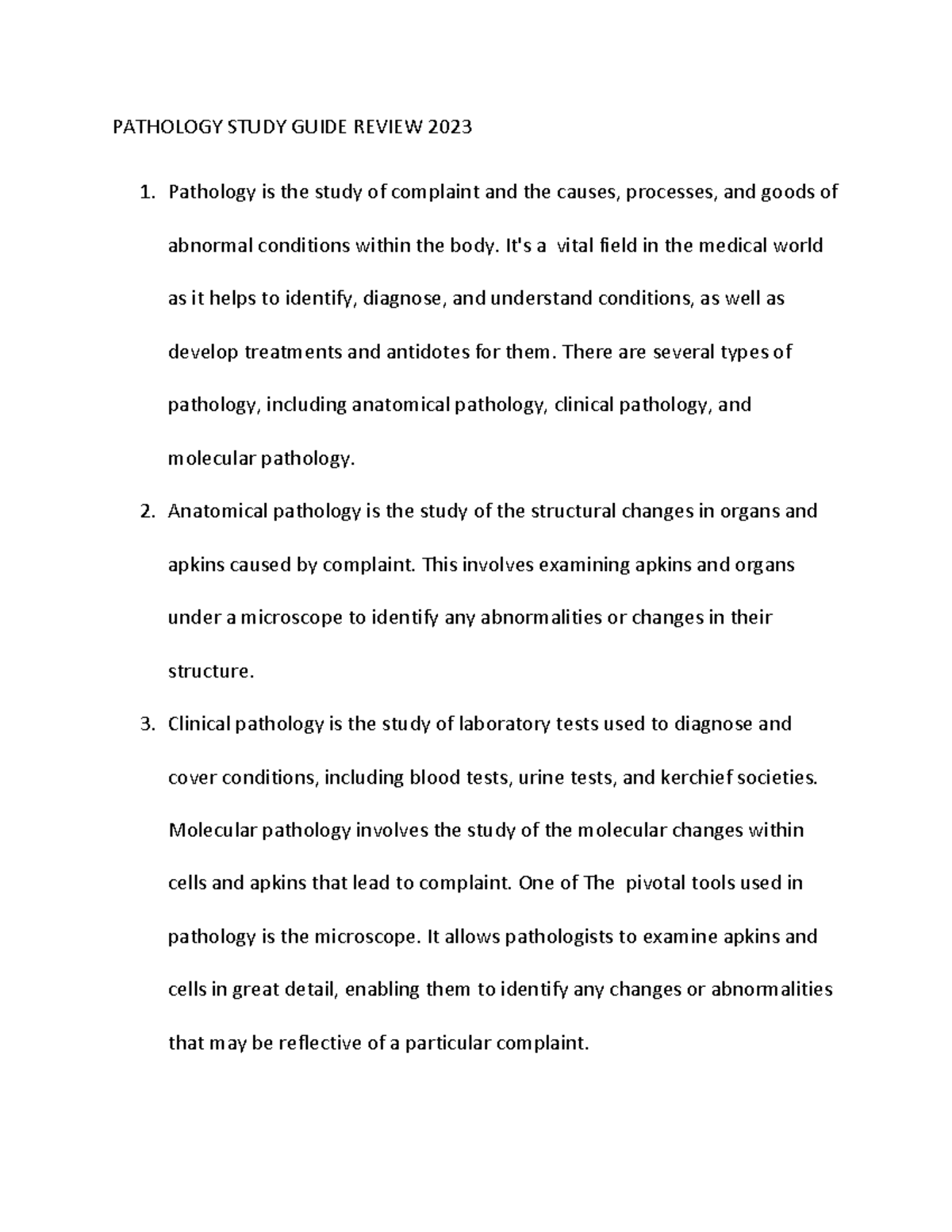 Pathology Study Guide Review 2023 - PATHOLOGY STUDY GUIDE REVIEW 2023 ...