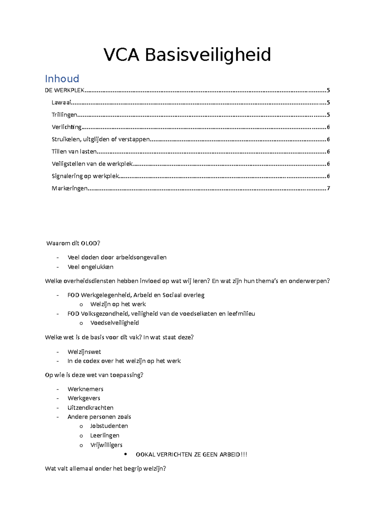 VCA Basisveiligheid samenv - VCA Basisveiligheid Inhoud DE - Studocu