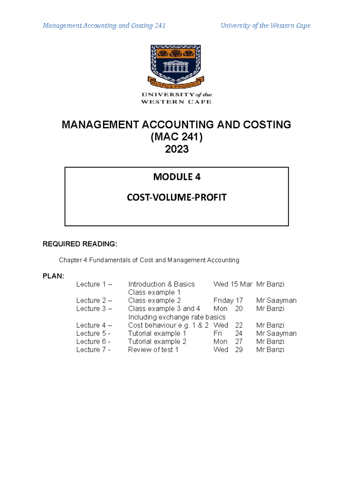 Module 4 CVP 2023 - MANAGEMENT ACCOUNTING AND COSTING (MAC 241) 2023 ...