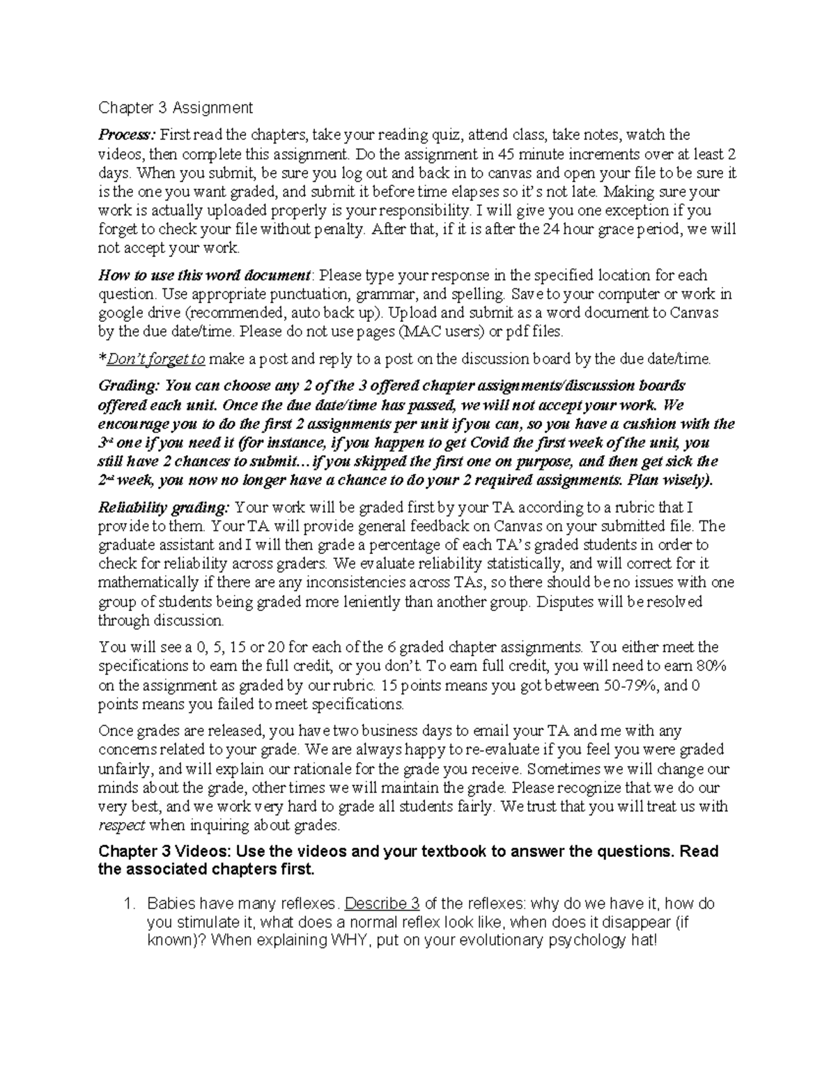 Psych Chapter 3 Assignment - Chapter 3 Assignment Process: First read the chapters, take your ...