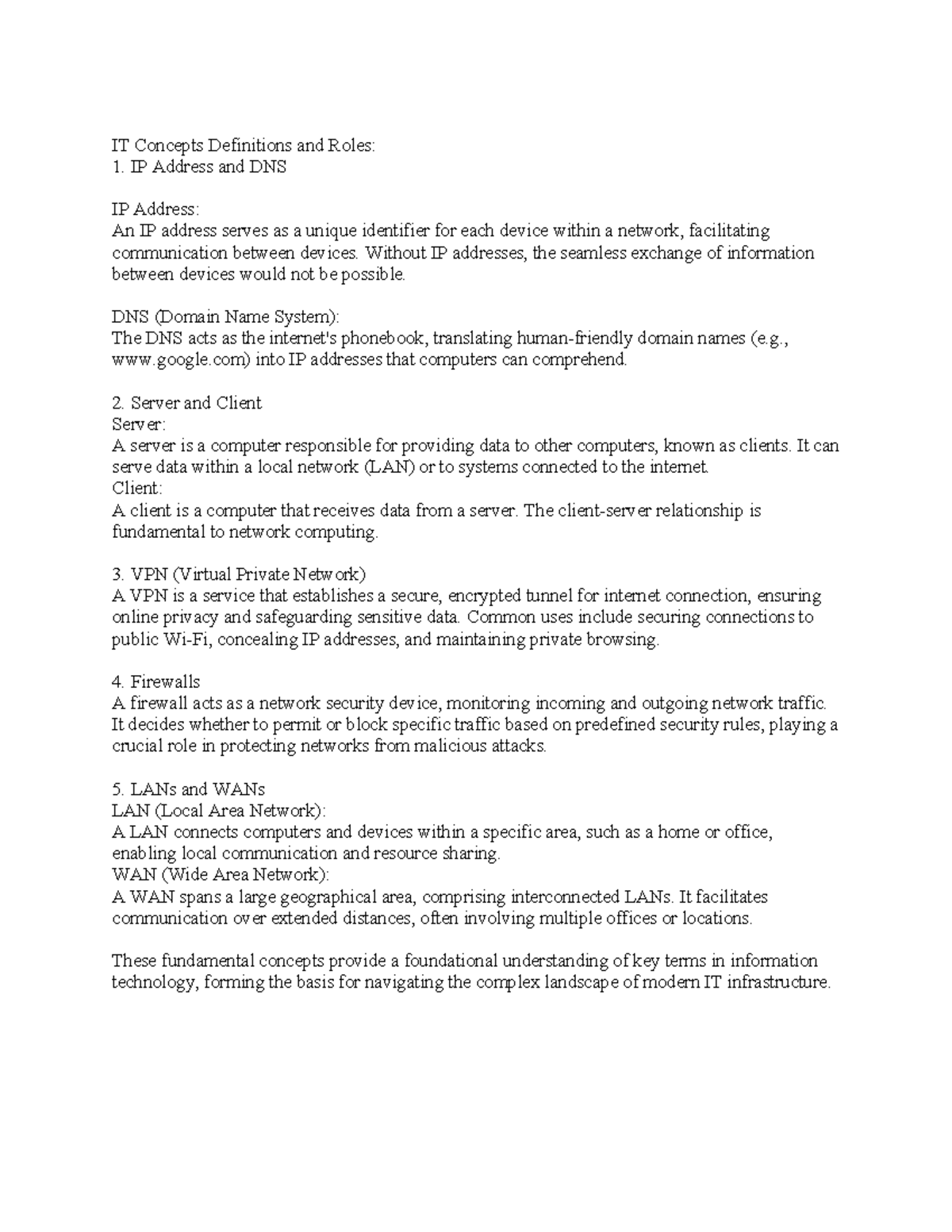 IT Concepts Definitions and Roles Assignment - IT Concepts Definitions ...