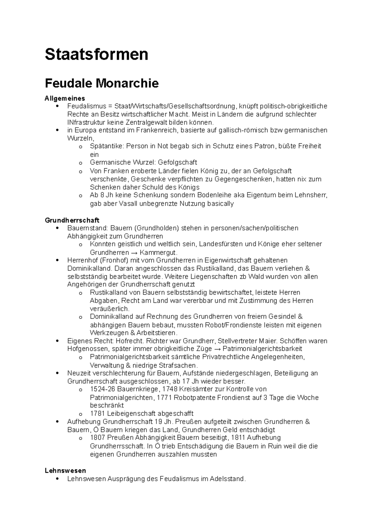 Verfassungsgeschichte Olechowski Zusammenfassung - Staatsformen Feudale ...
