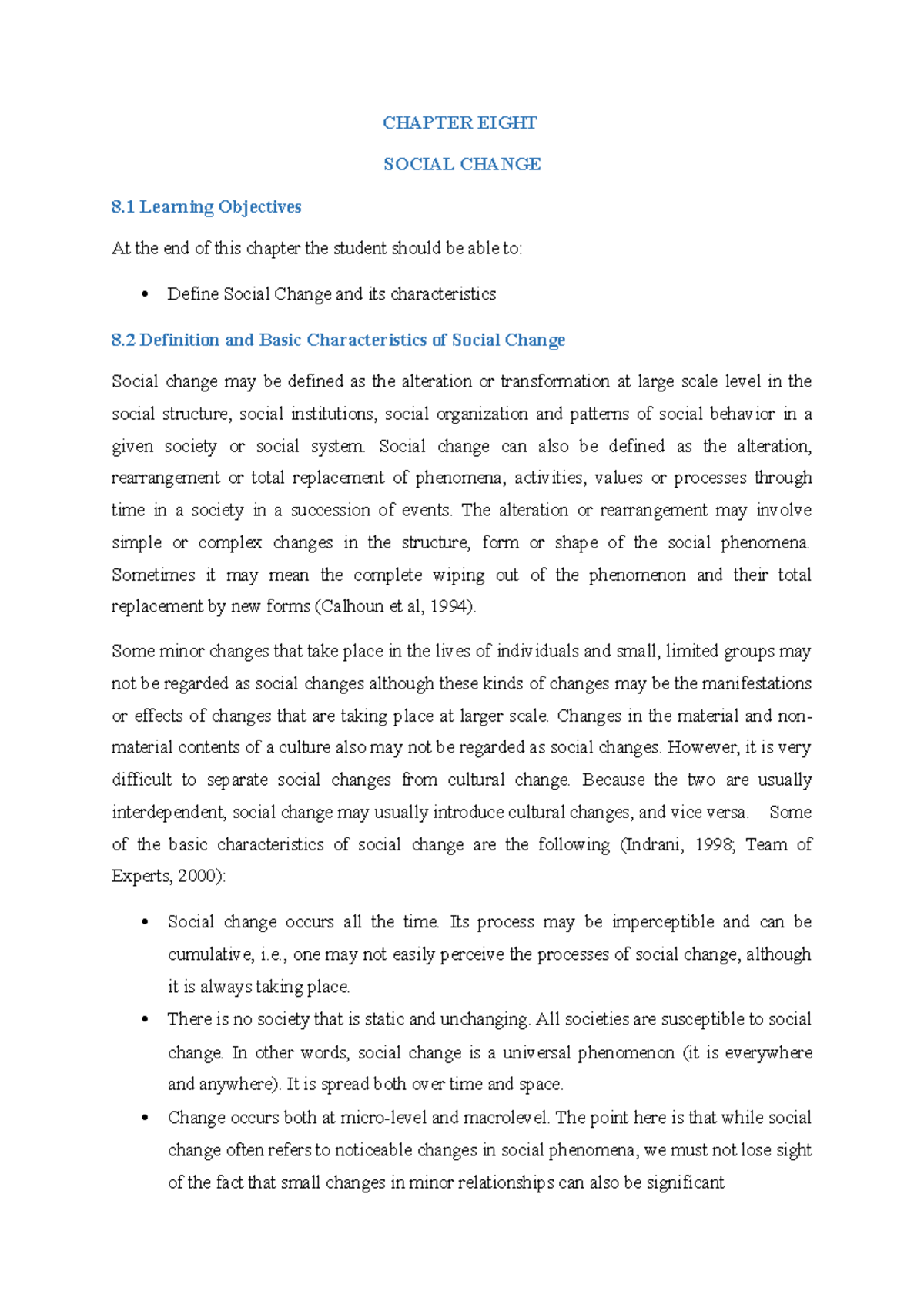 WEEK Eight Social Change Notes - CHAPTER EIGHT SOCIAL CHANGE 8 Learning ...