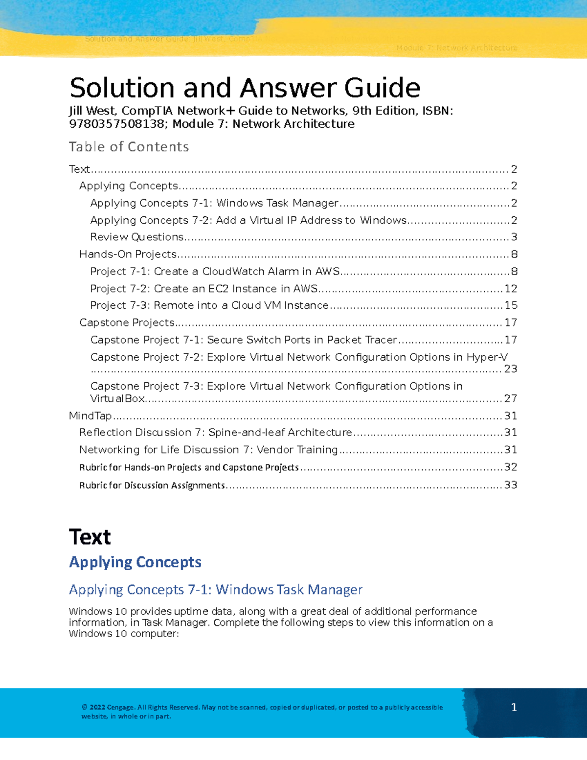 Netplus 9e Mod07solutions - Module 7: Network Architecture Solution and Answer Guide Jill West ...