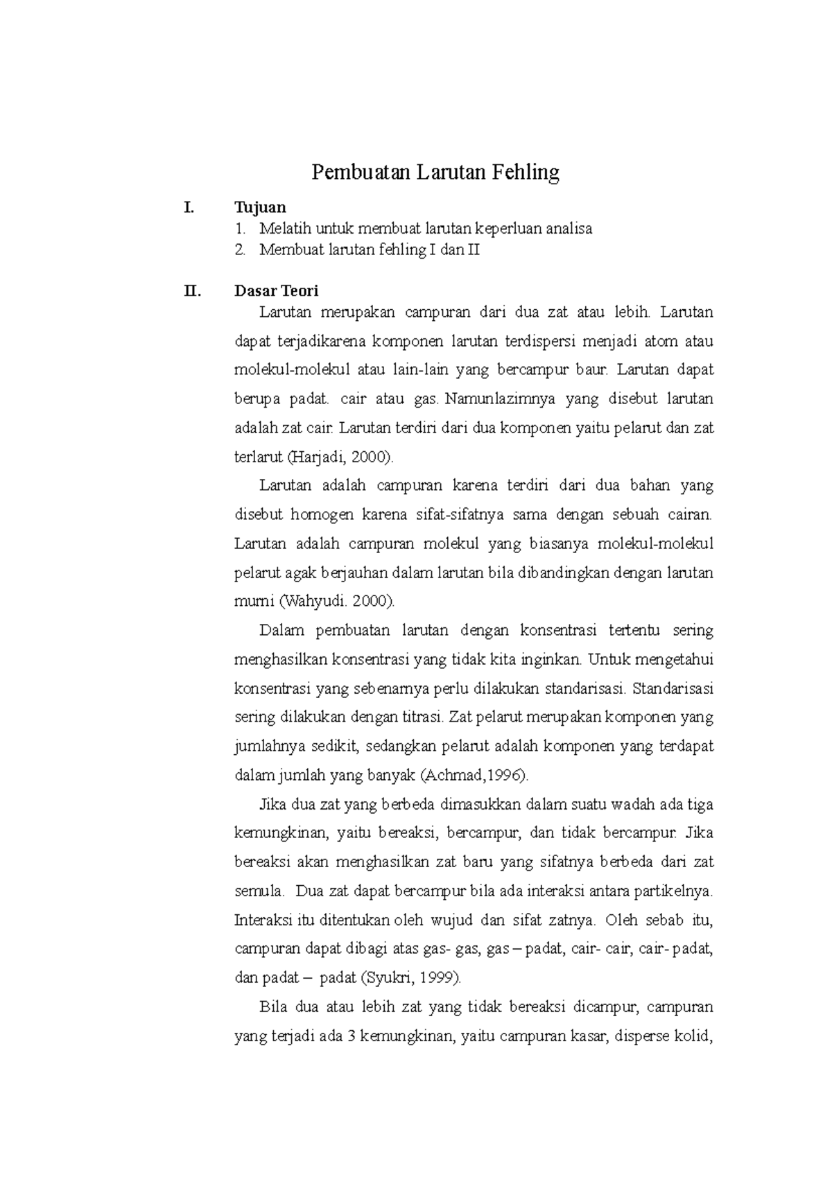 LP Pembuatan Larutan Fehling - Tujuan 1. Melatih untuk membuat larutan ...