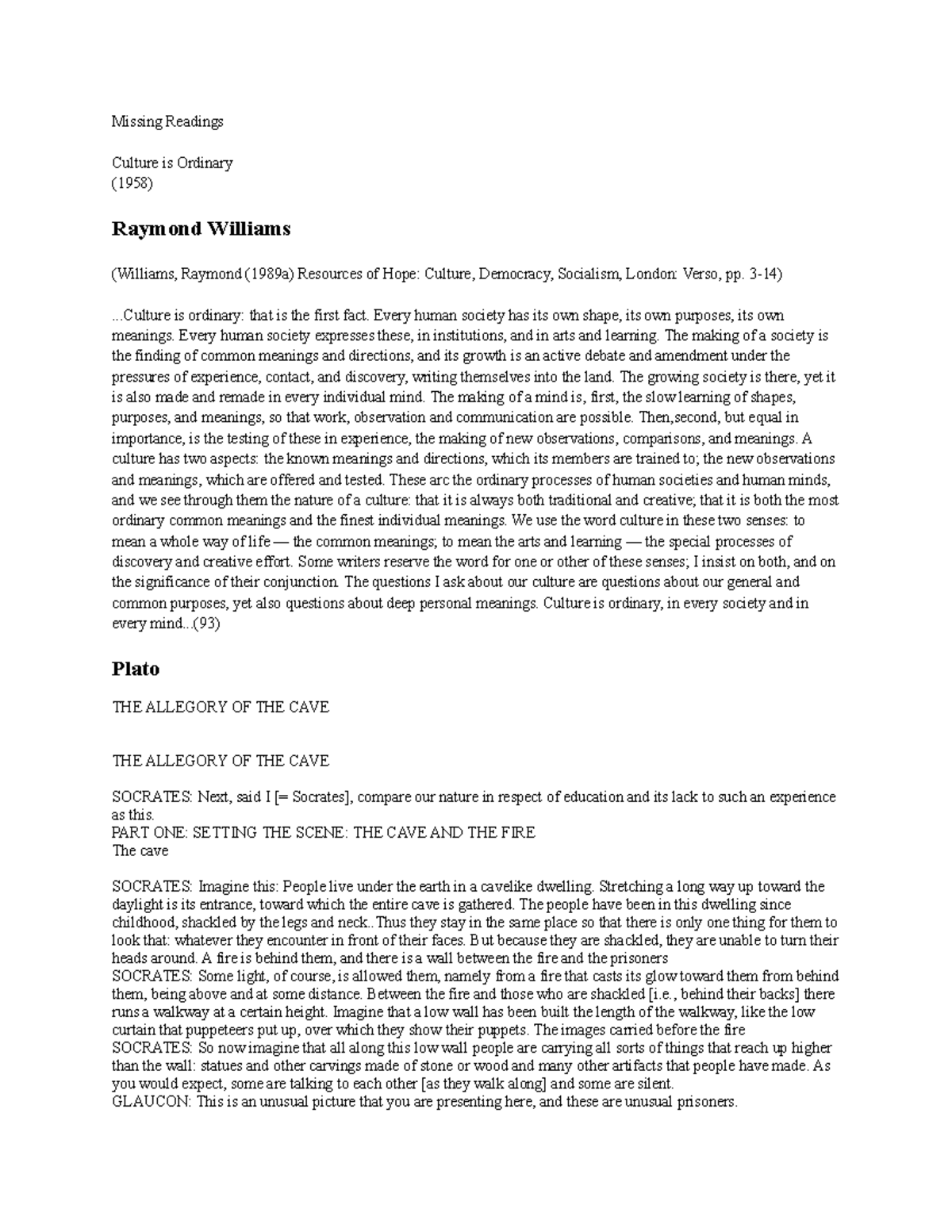 Pop Culture Readings - Readimngs - Missing Readings Culture is Ordinary ...