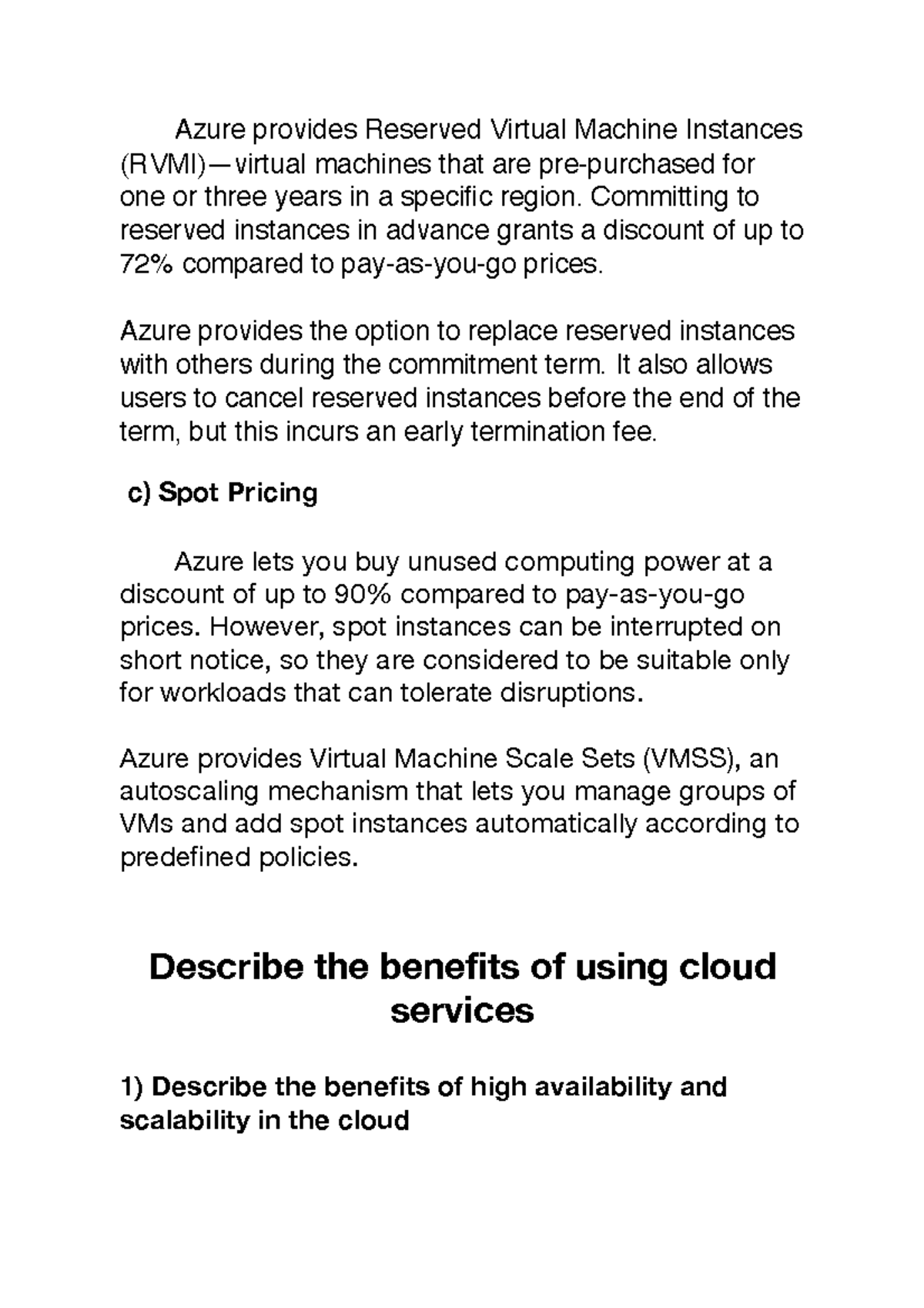 Benefits of Cloud - Azure provides Reserved Virtual Machine Instances ...