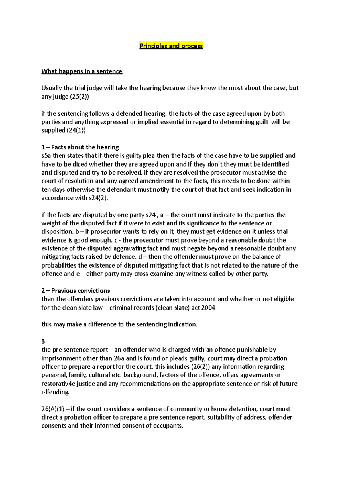 Sentencing exam notes 2018 brief summary what to include - Principles ...