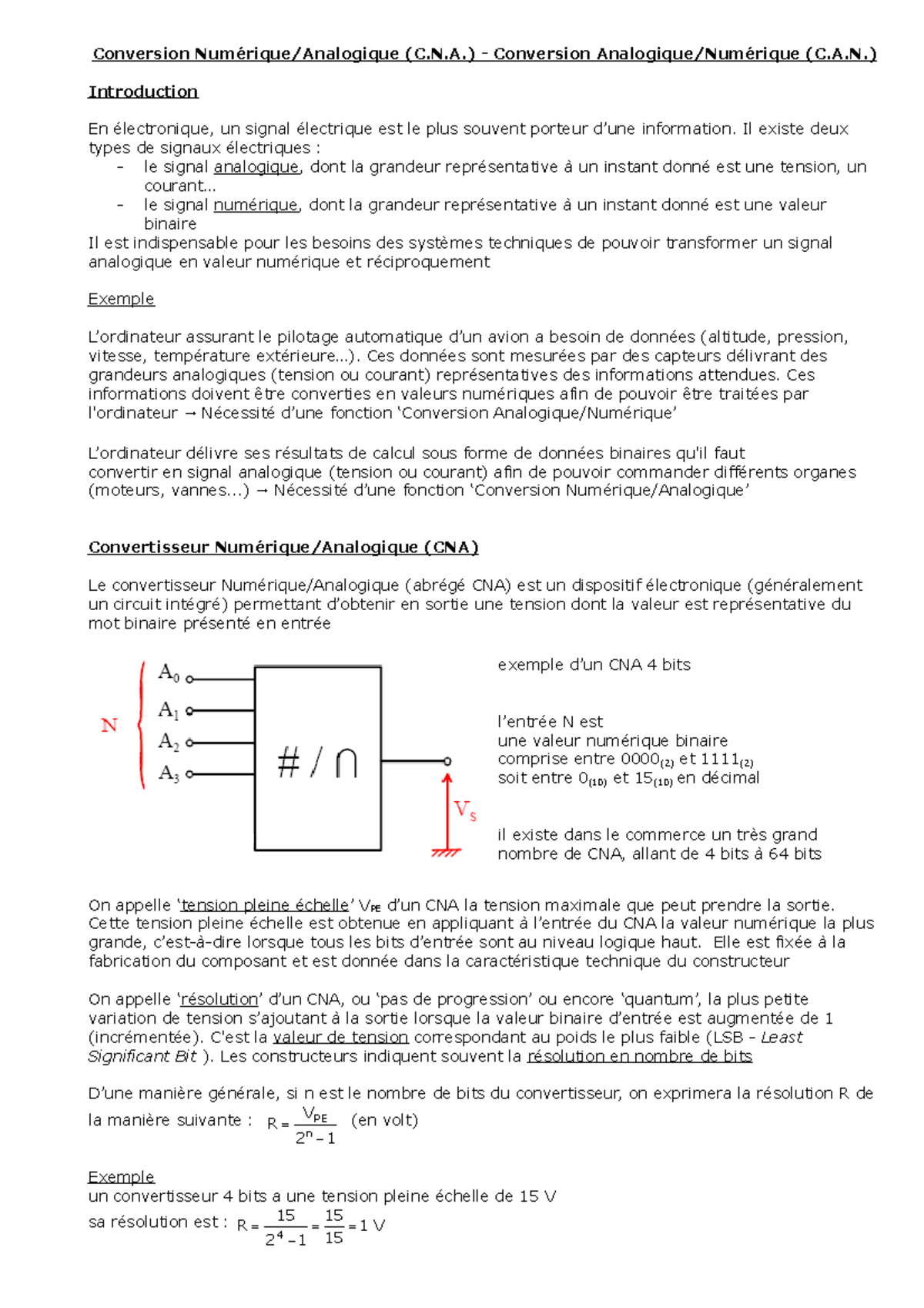 Can cna - COURS CAN - Conversion Numérique/Analogique (C.N ...