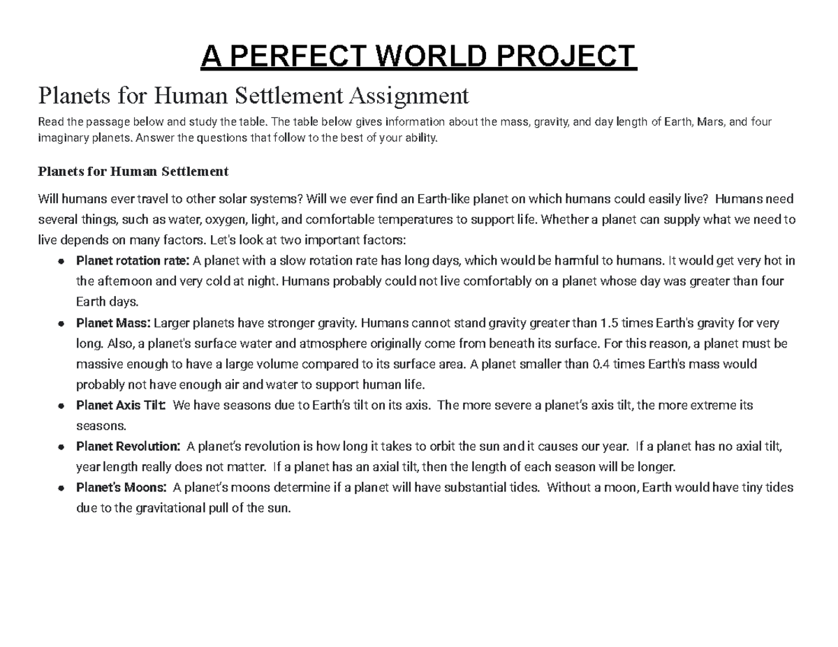 Copy of Take II A Perfect World - A PERFECT WORLD PROJECT Planets for ...