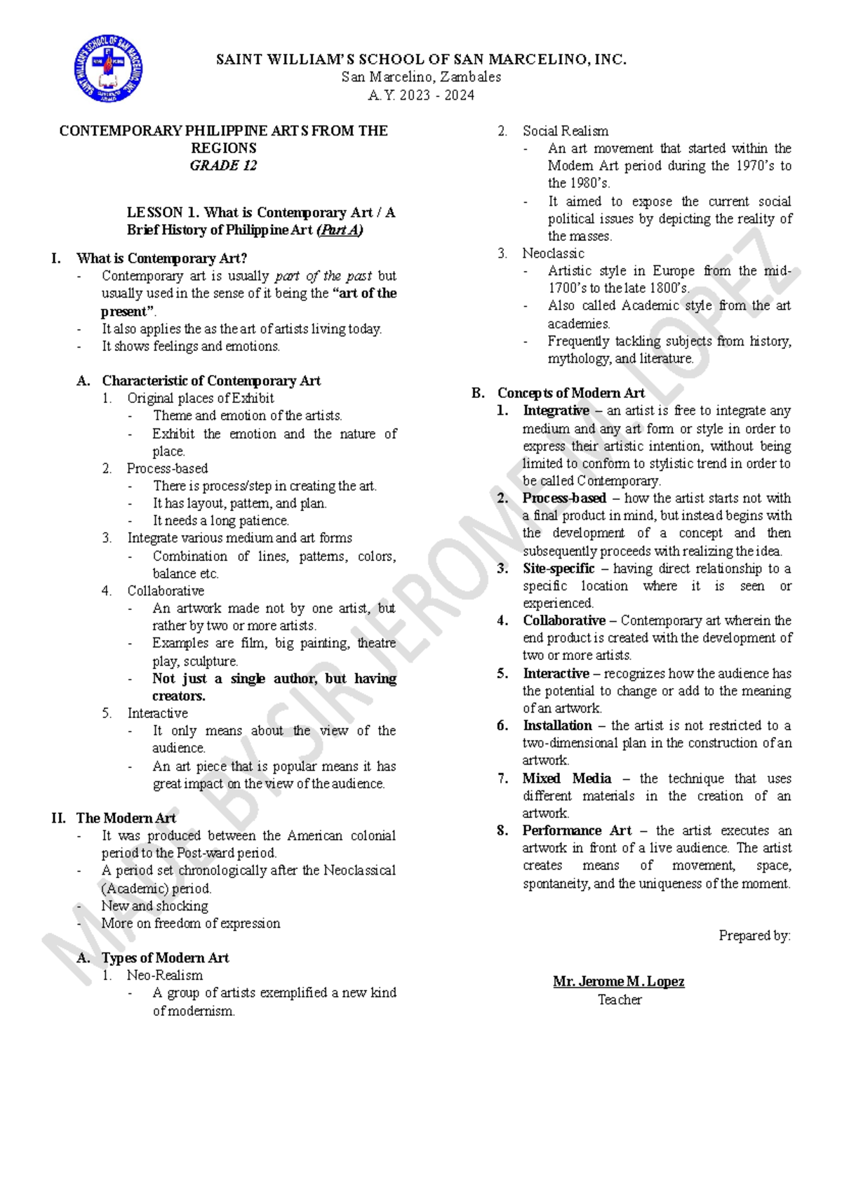 CPAR Lesson 1 A - basahin mo nalng mema lang yang title hehi - SAINT ...