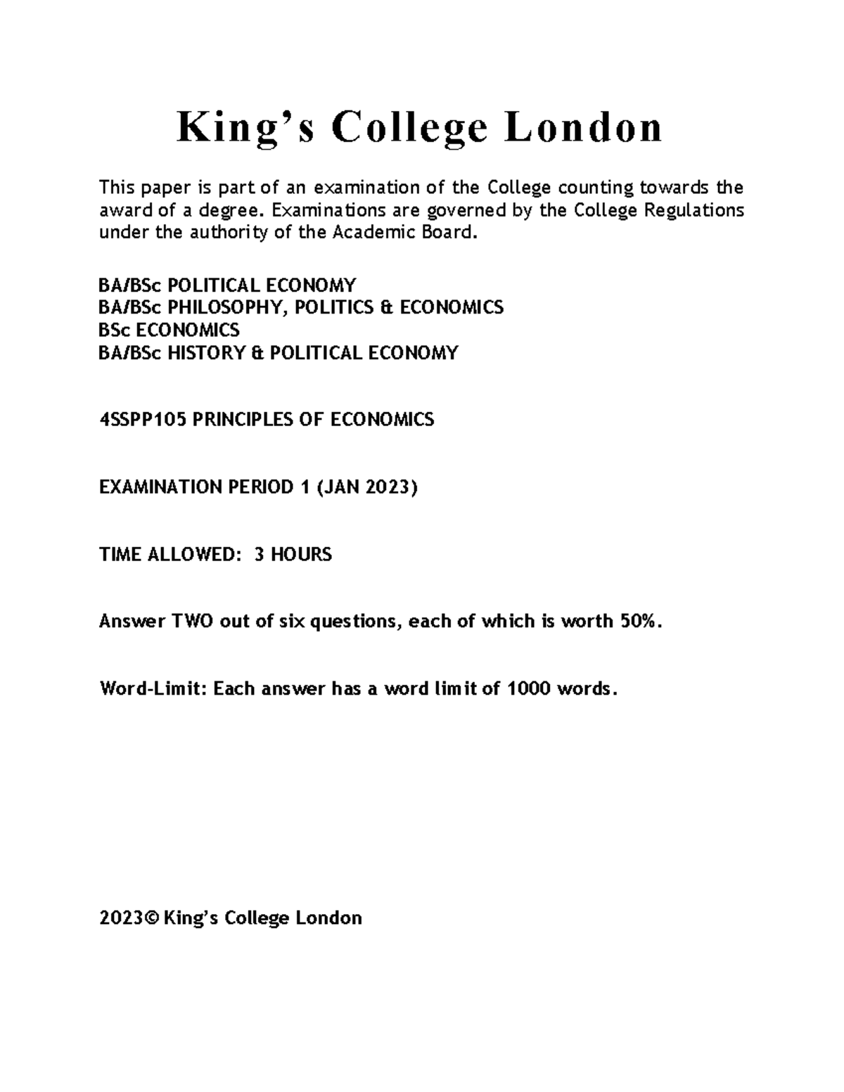 4SSPP105 - sample exam - King’s College London This paper is part of an ...