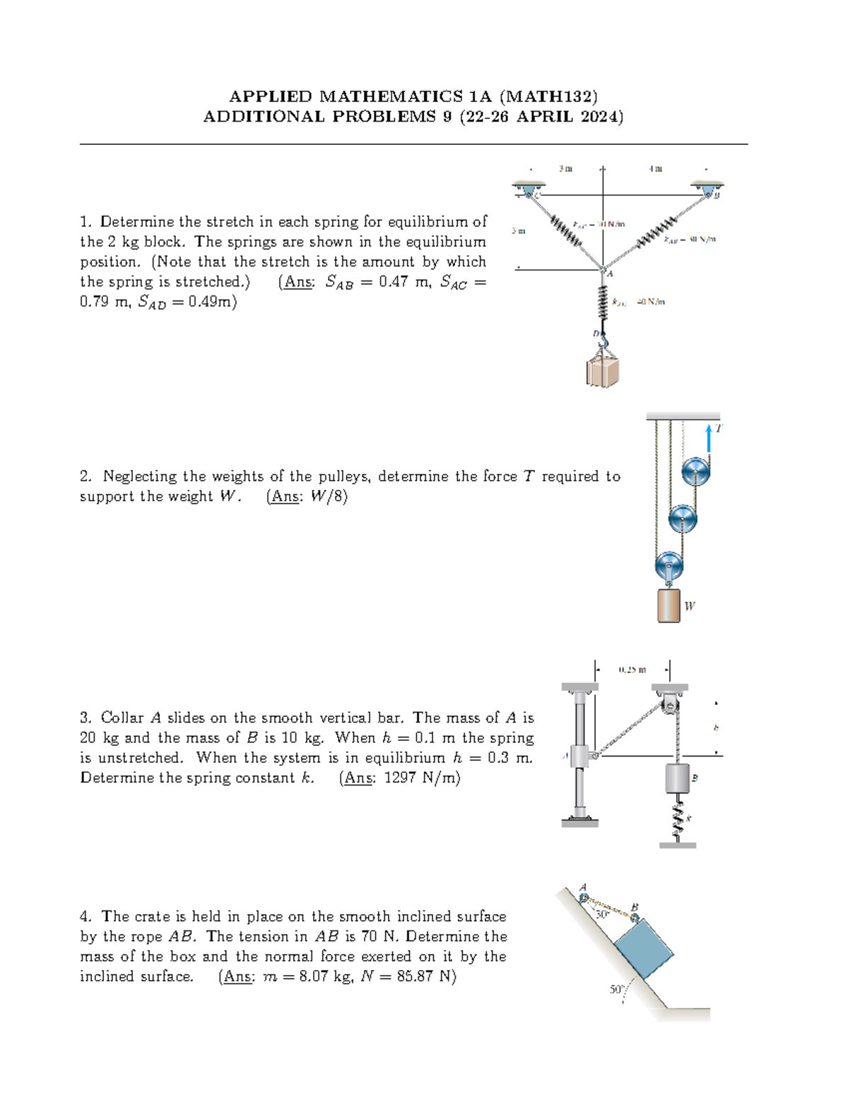 Additional Tutorial Problems 9 (2024) - APPLIED MATHEMATICS 1A (MATH132) ADDITIONAL PROBLEMS 9 ...