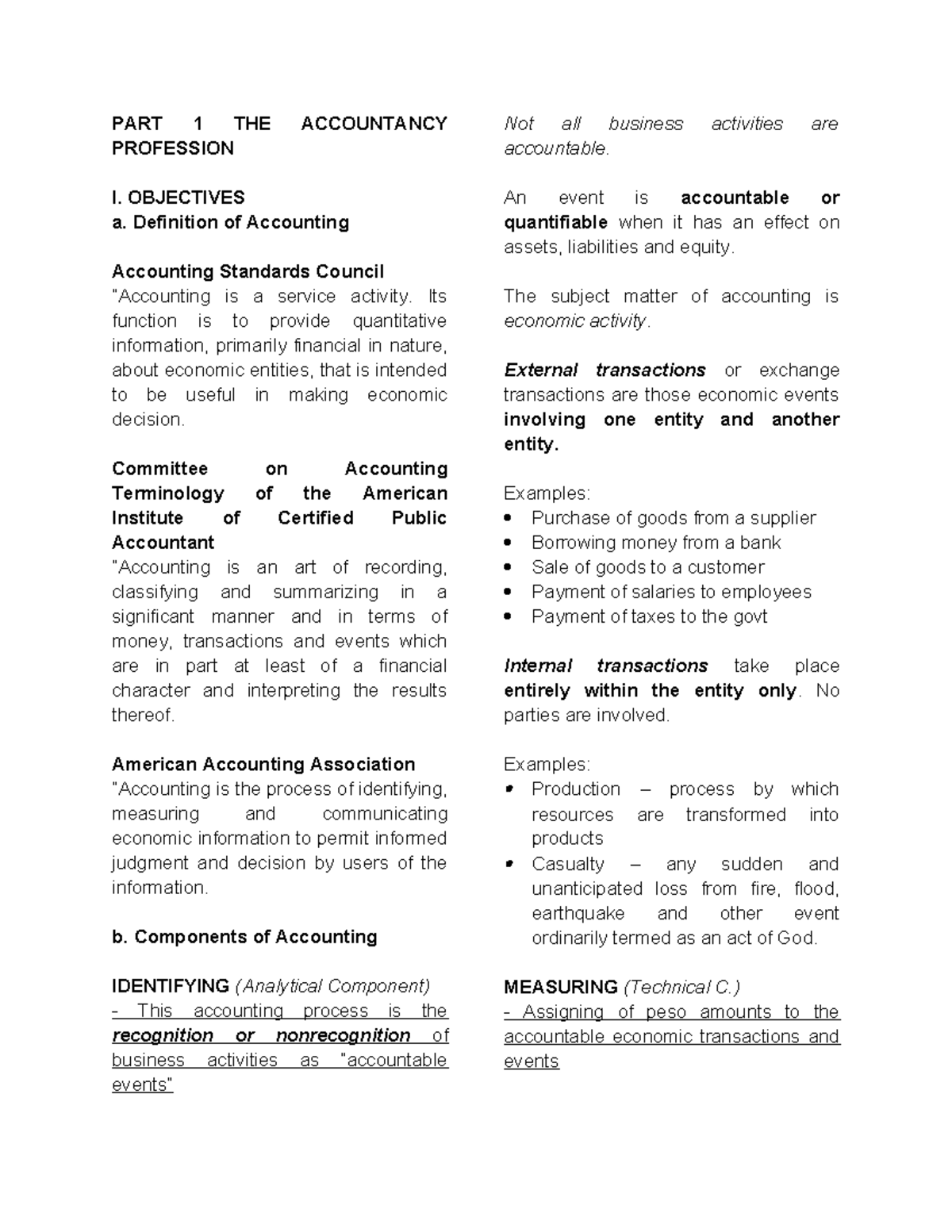 PART 1 THE Accountancy Profession - PART 1 THE ACCOUNTANCY PROFESSION I ...