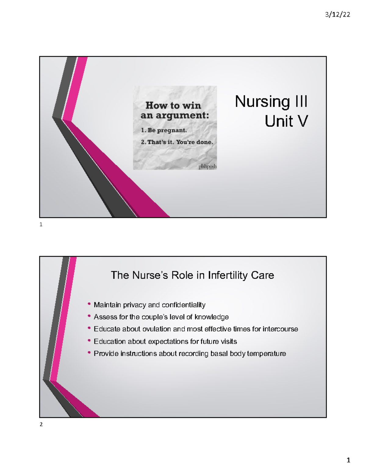 Unit 5 Health Preception PP FA21-1 - Nursing III Unit V 1 The Nurse’s ...