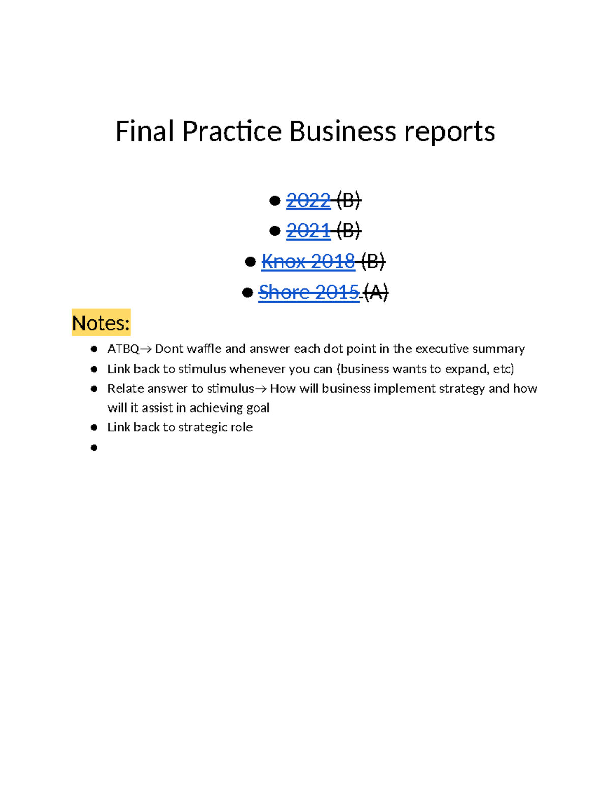 Past papers business reports - Final Practice Business reports 2022 (B ...