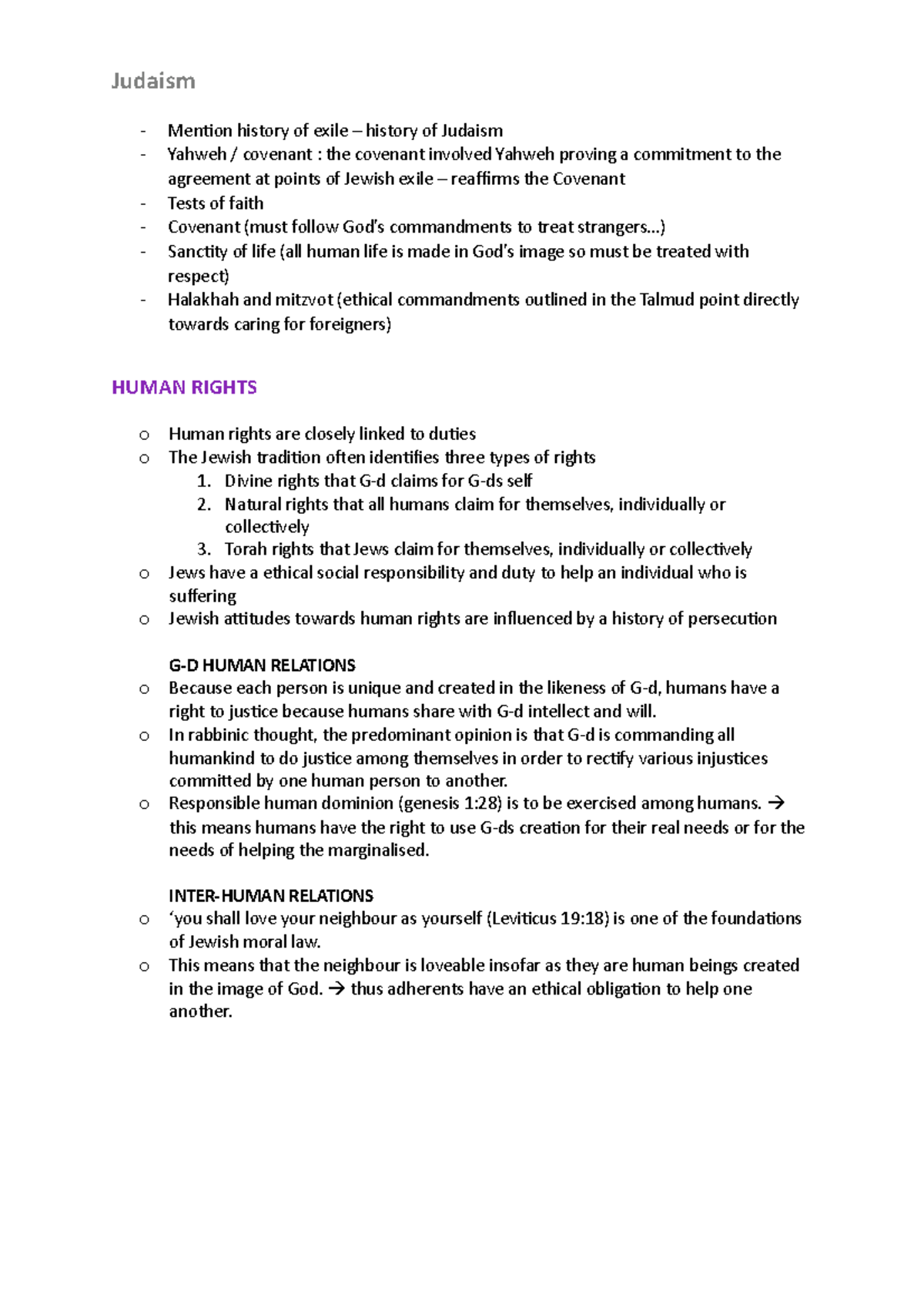 Study OF Religion Human Rights Notes UNIT 4 - Judaism Mention history ...