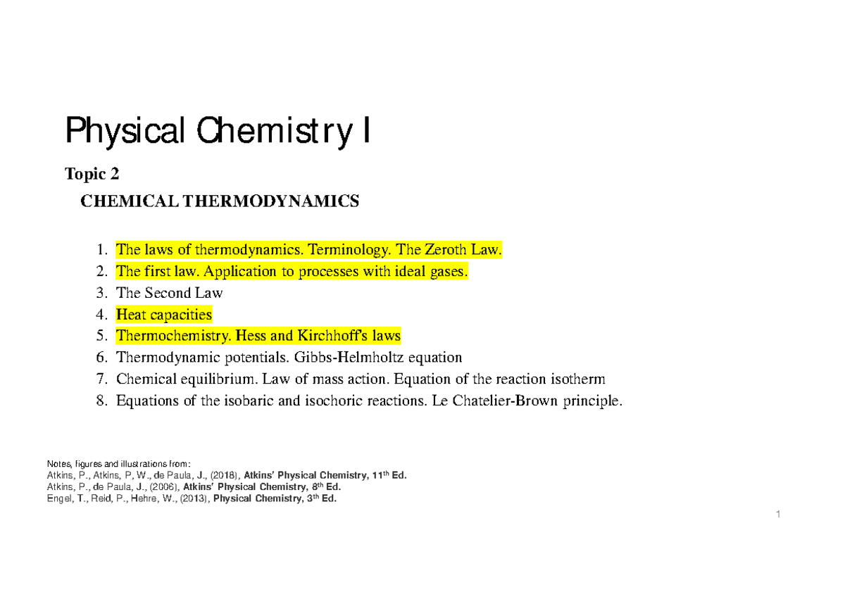 Physical chemistry slide 2 - Physical Chemistry I Topic 2 CHEMICAL ...