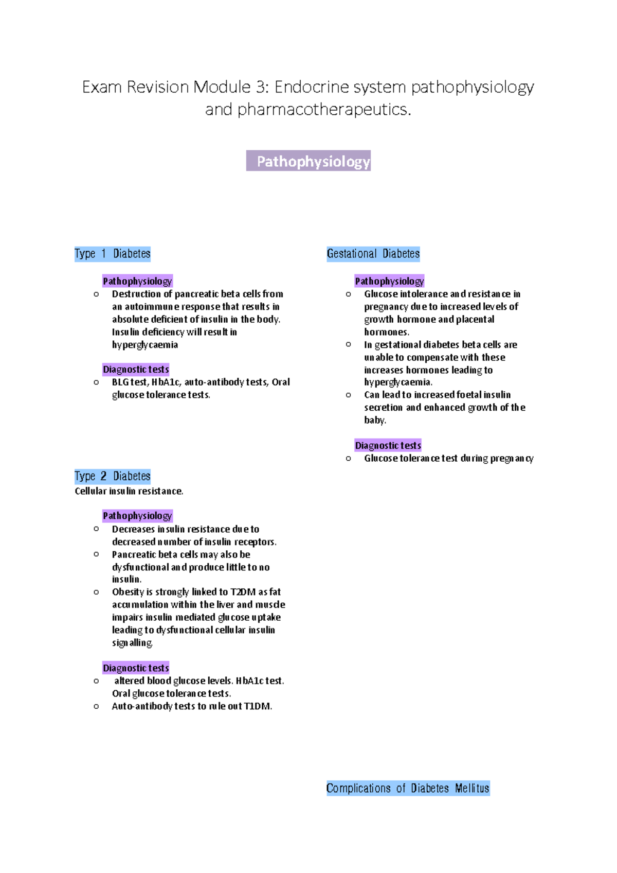 Exam Revision Module 3 Endocrine system pathophysiology and ...