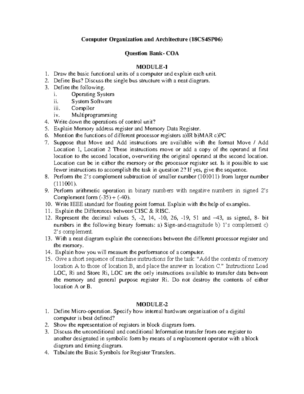 COA-Full Question Bank 2020 - Computer Organization and Architecture ...
