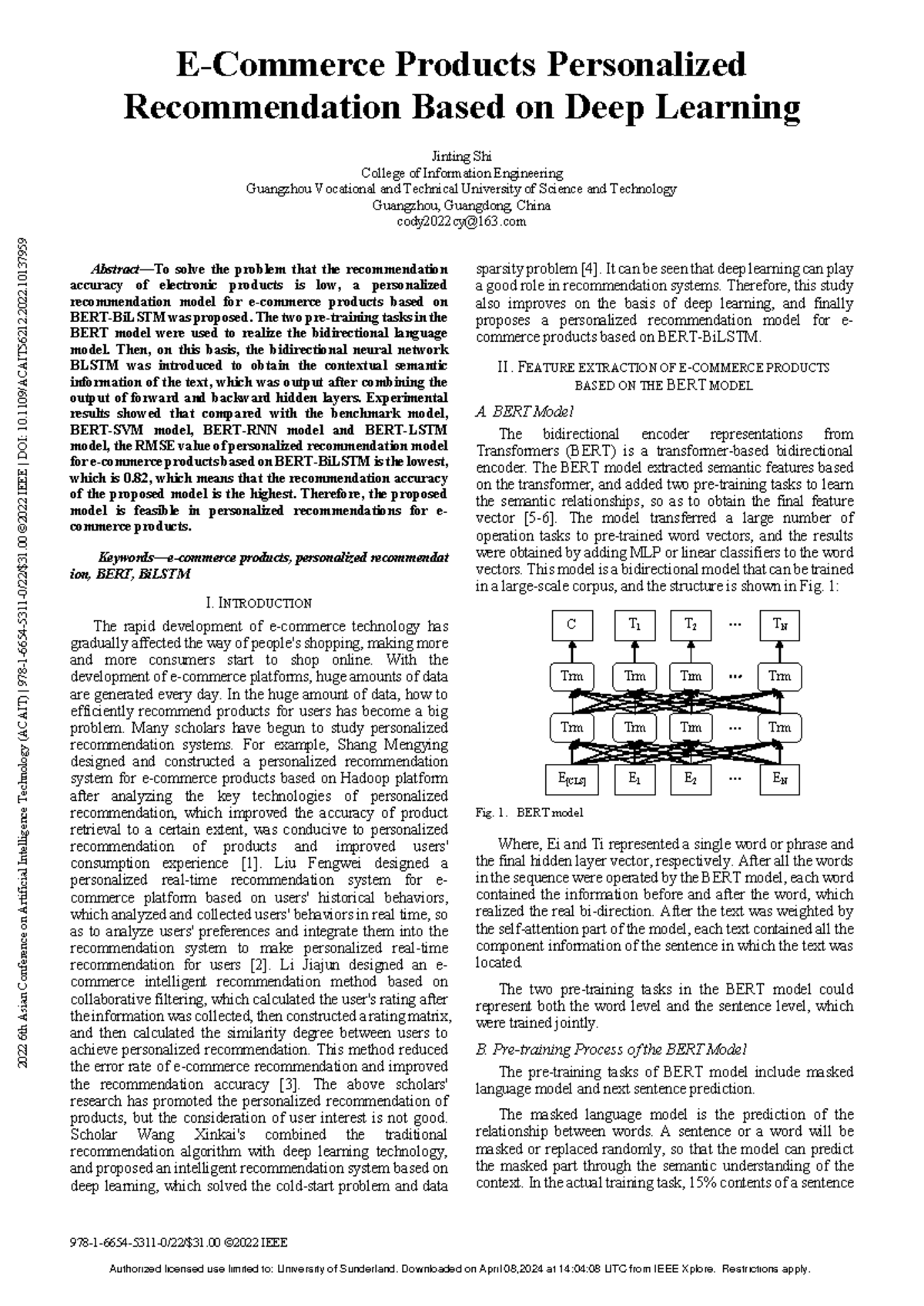 E Commerce Products Personalized Recommendation Based On Deep Learning 978 1 6654 5311 0 22
