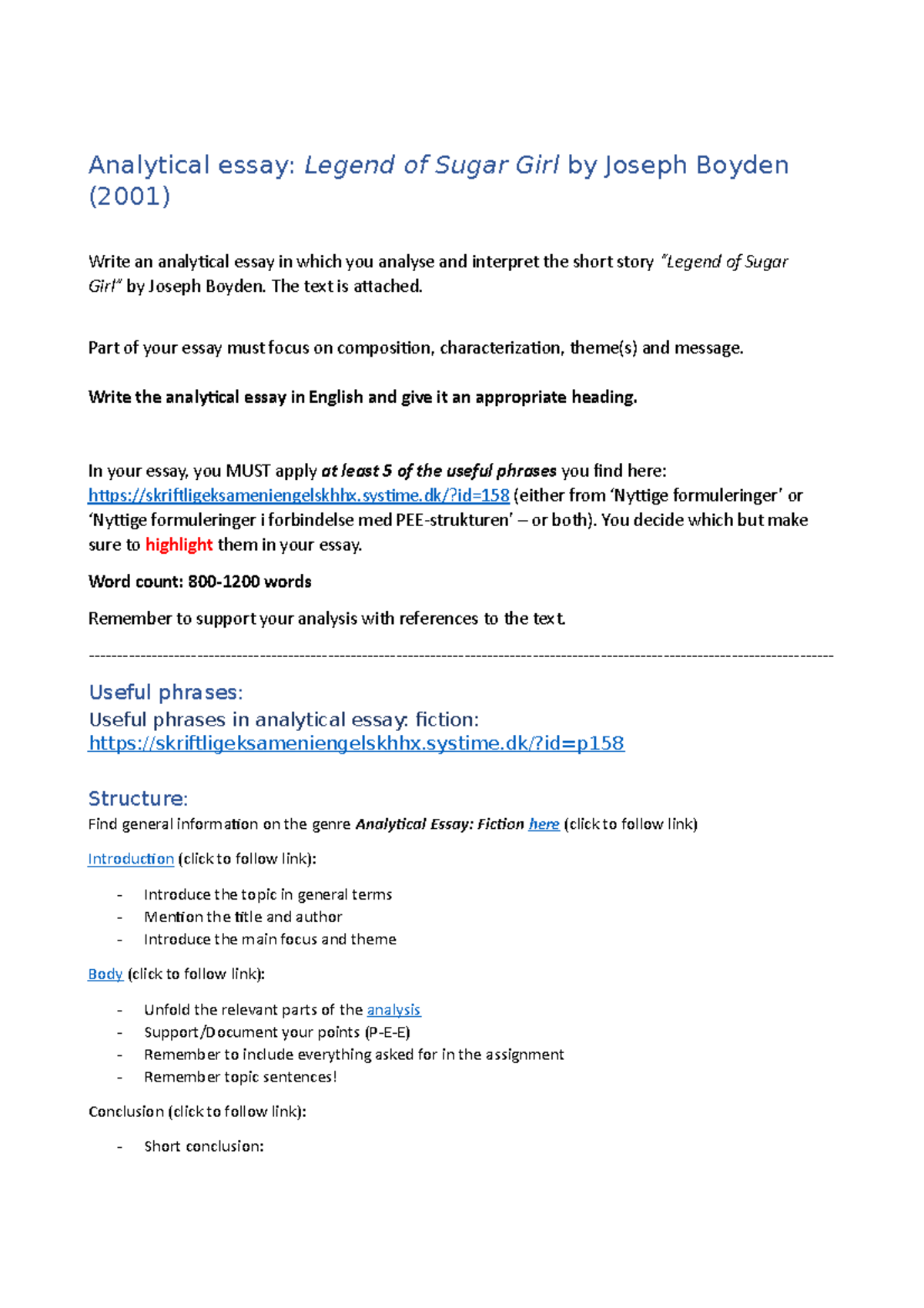 Assignment 2 - Legend of Sugar Girl - Analytical Essay - Analytical ...