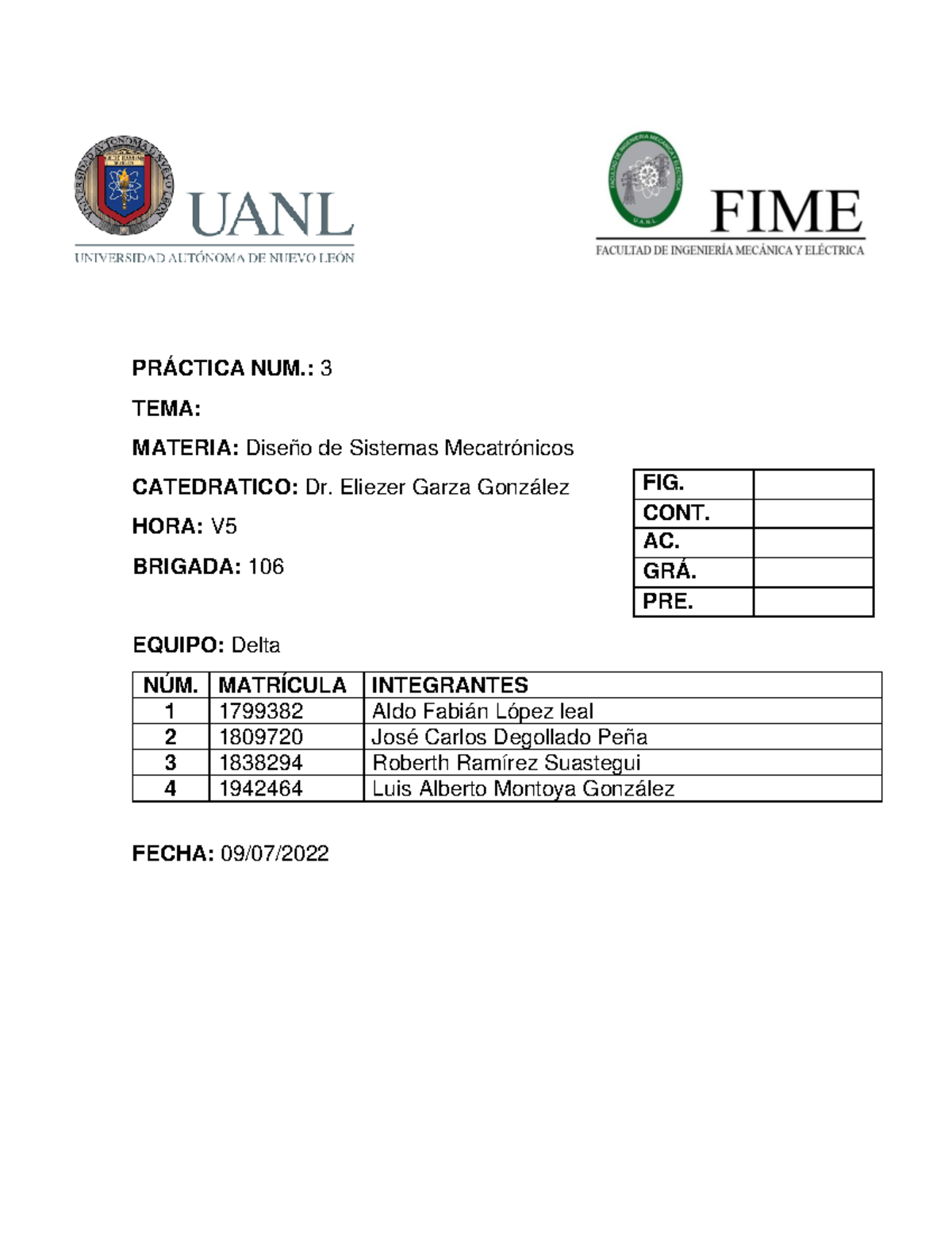 LAB DSM [V5] [106] [ Delta] [PRAC 3] - PRÁCTICA NUM.: 3 TEMA: MATERIA ...