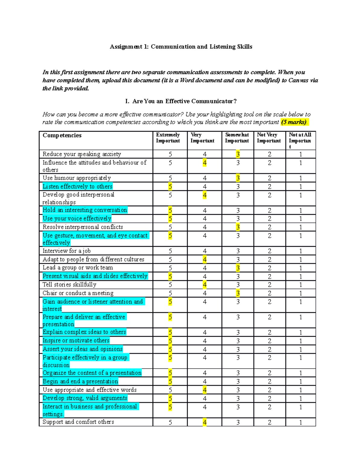 Communications Assignment 1 - Assignment 1: Communication and Listening ...