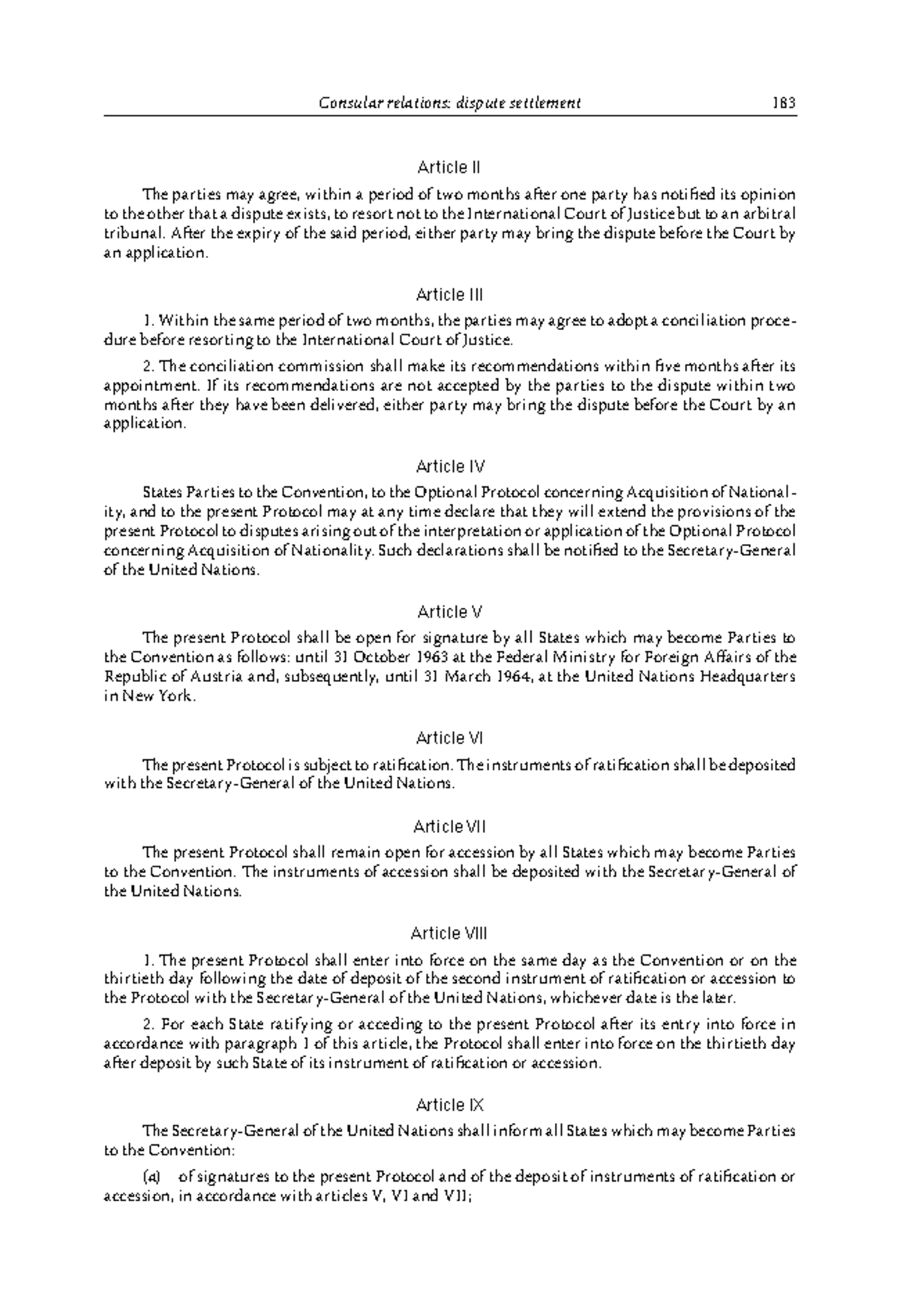 Book 1-67 - n/a - Consular relations: dispute settlement 183 article II ...