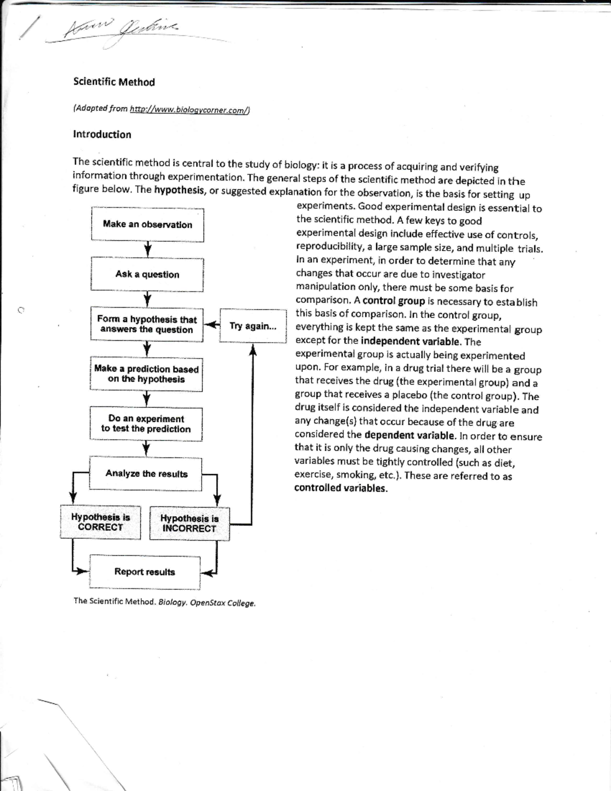 Scientific method - BIOL 1110 - Studocu