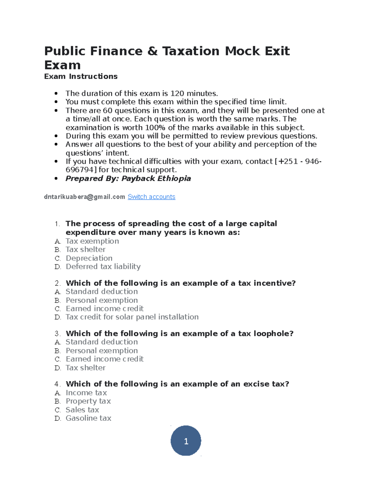 Public finance and taxation - Public Finance & Taxation Mock Exit Exam ...