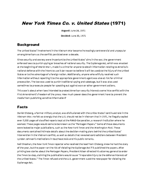 Schenck v us final - Notes - Street Law Case Summary © 2018 Street Law ...