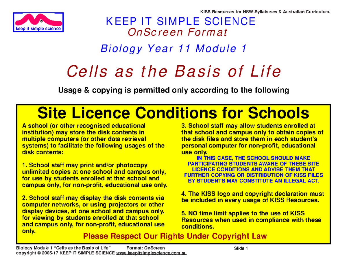 Summary Mod 1 - year 11 your welcome mate - Biology Module 1 “Cells as ...