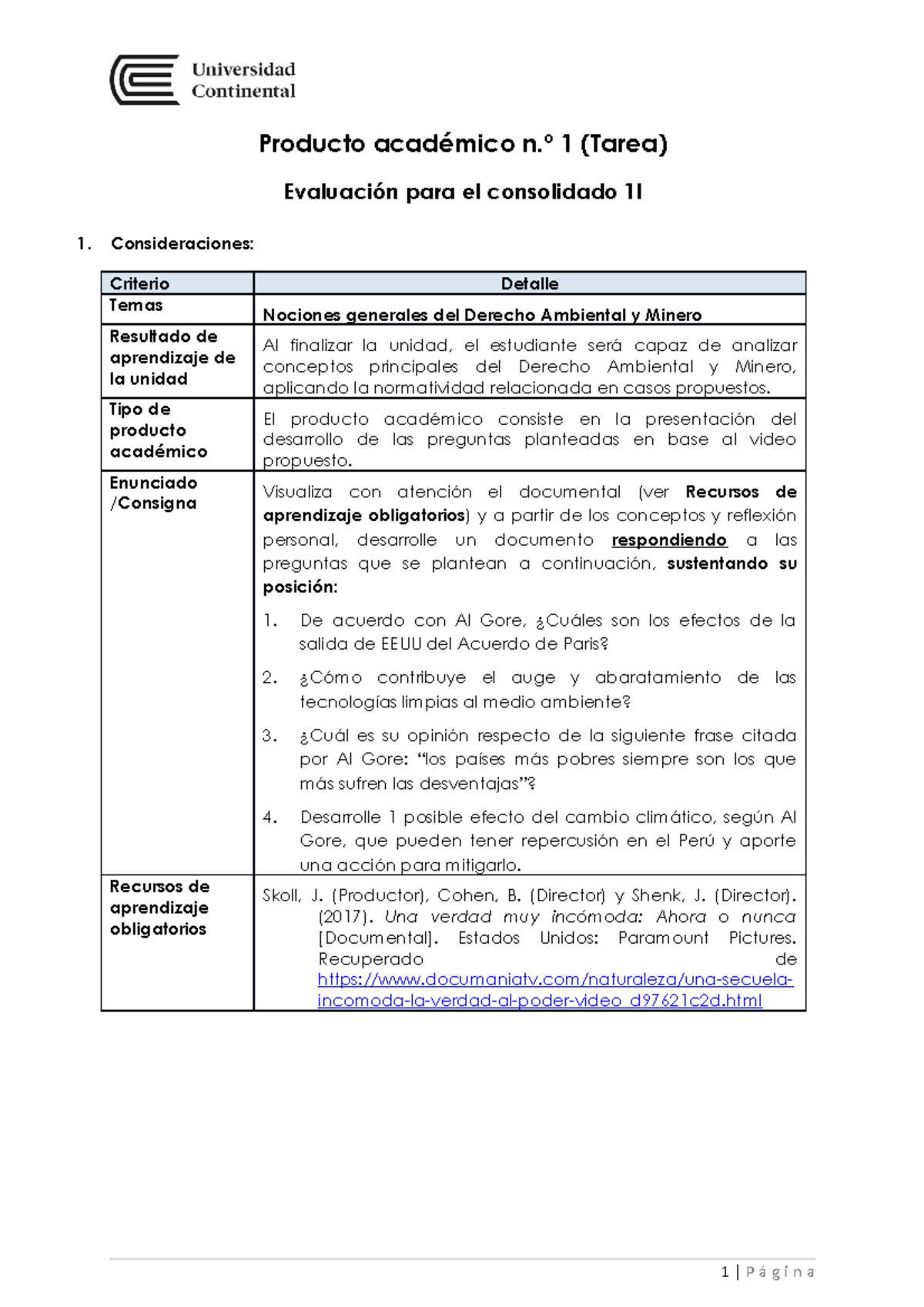 PA01. Ambiental Y Mineria - Producto académico n.º 1 (Tarea) Evaluación para el consolidado 1l ...