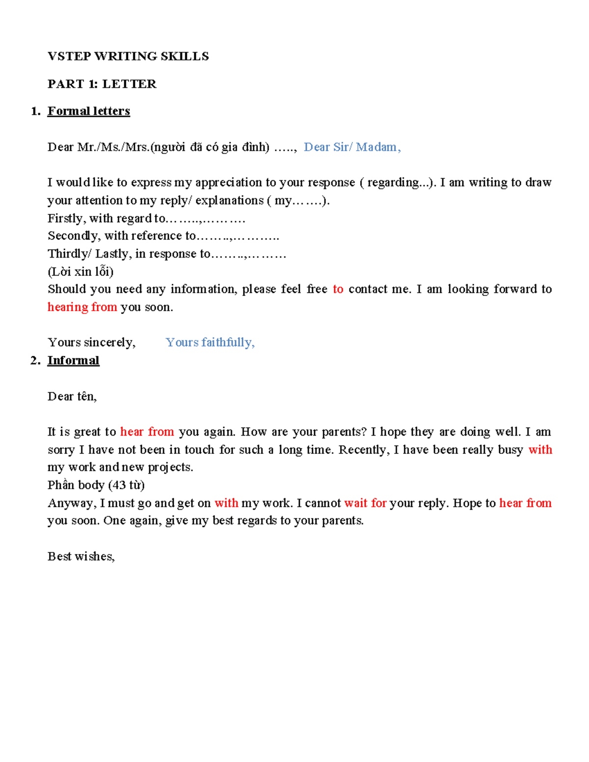 Vstep- Writing- Skills - VSTEP WRITING SKILLS PART 1: LETTER Formal ...