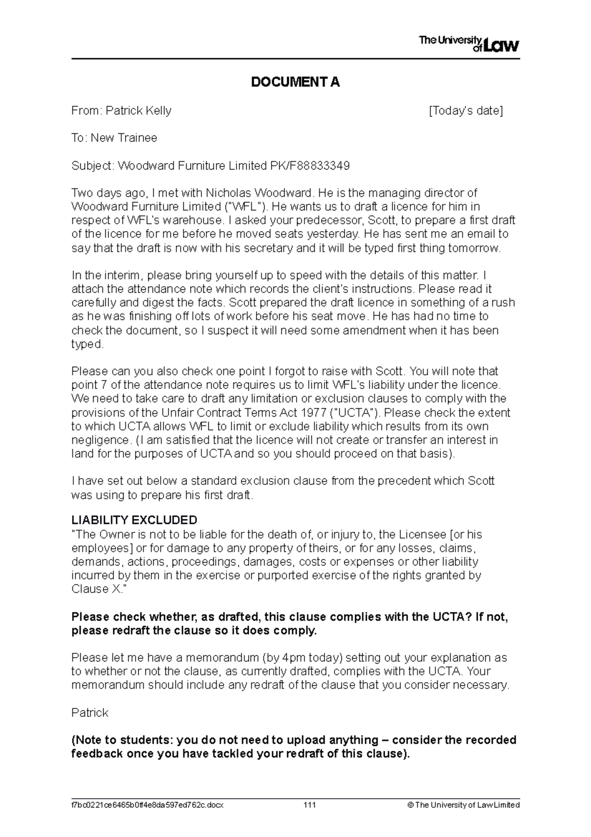 Document A Attendance Note - Prep Task - DOCUMENT A From: Patrick Kelly ...