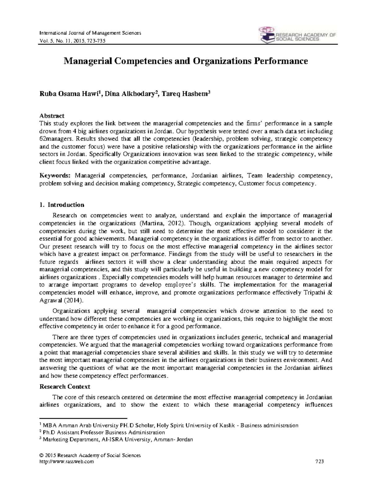 Managerial Competencies and Organization - © 2015 Research Academy of ...