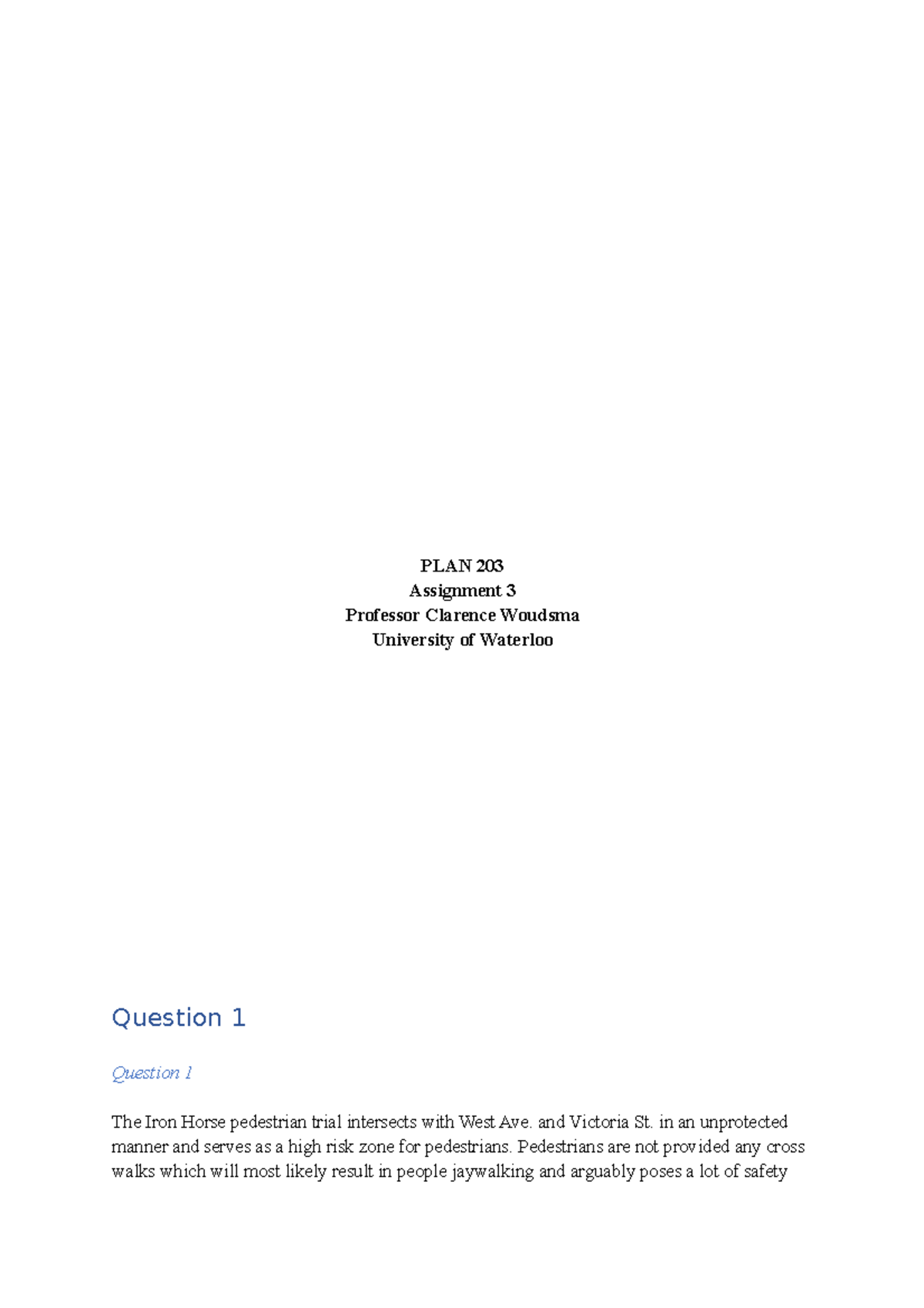 203 - Assignment 1 for PLAN 203 - PLAN 203 Assignment 3 Professor ...