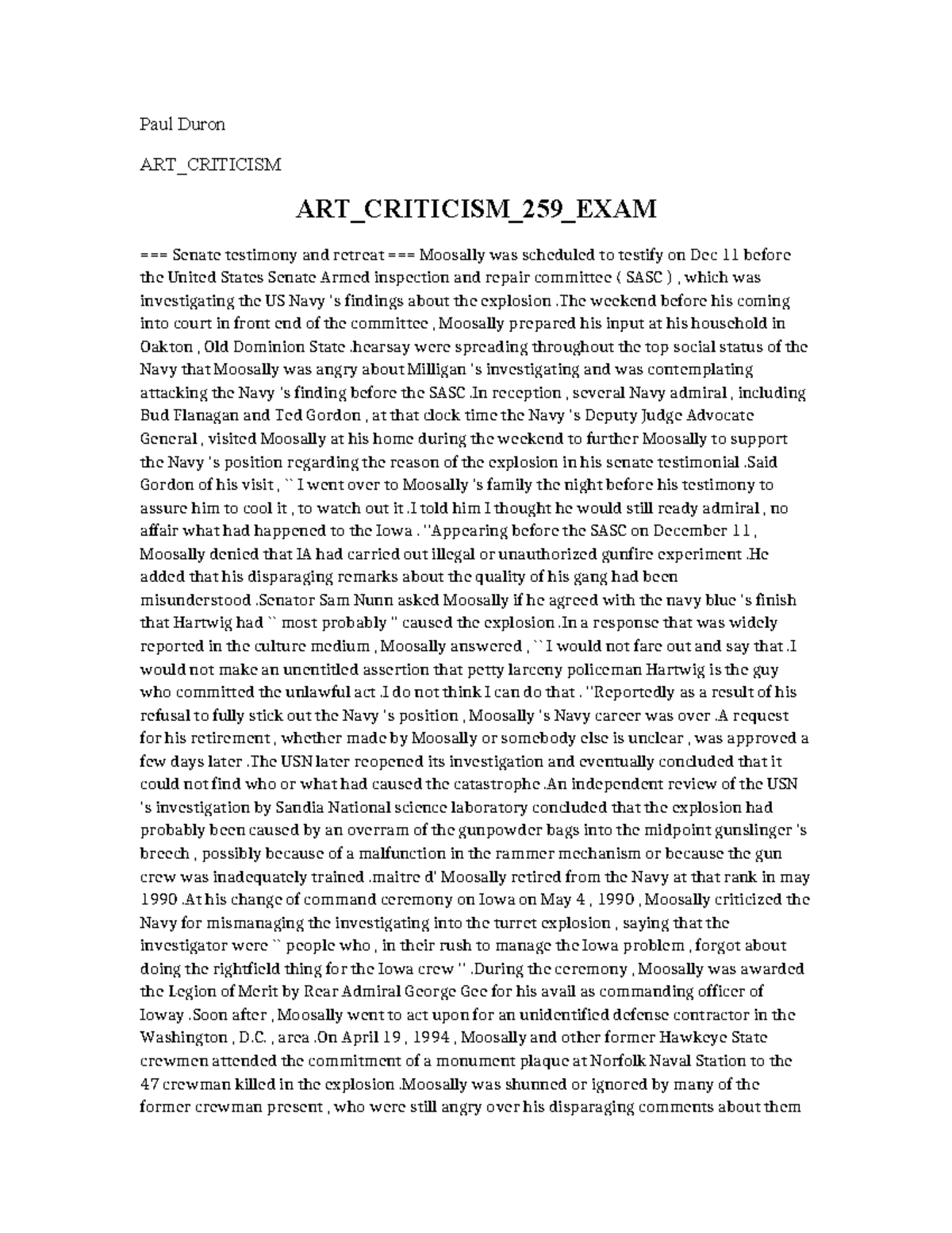 ART Criticism 259 EXAM - Pls follow rules! - Paul Duron ART_CRITICISM ...